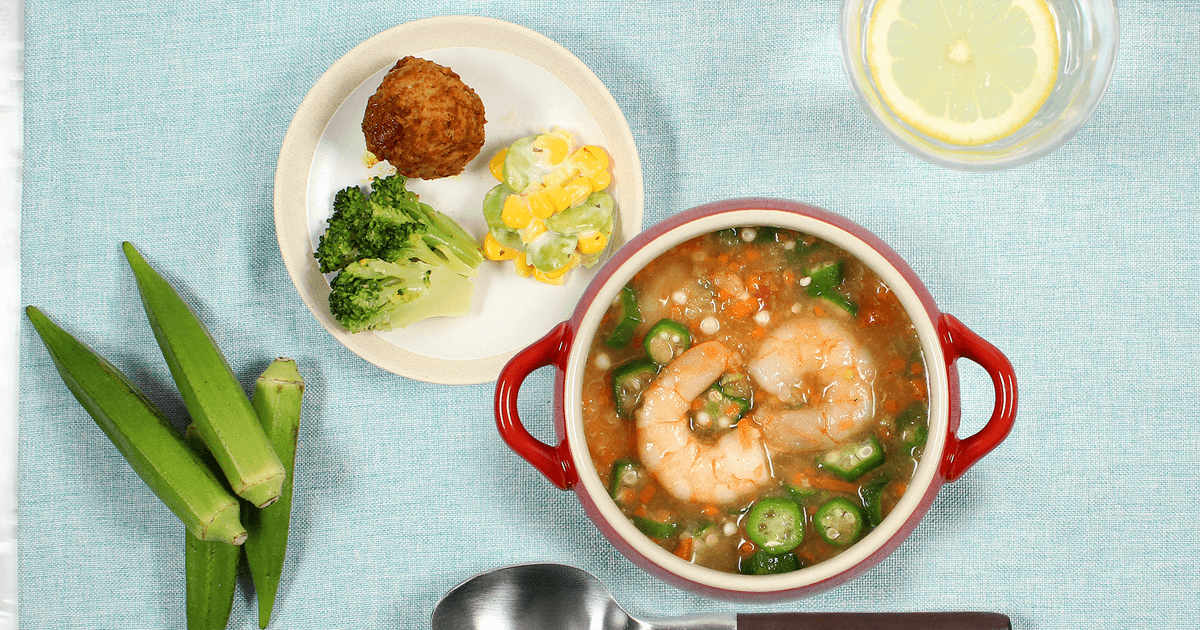 海老とオクラのガンボスープ｜【nosh-ナッシュ】ヘルシー・糖質に配慮した食事宅配サイト