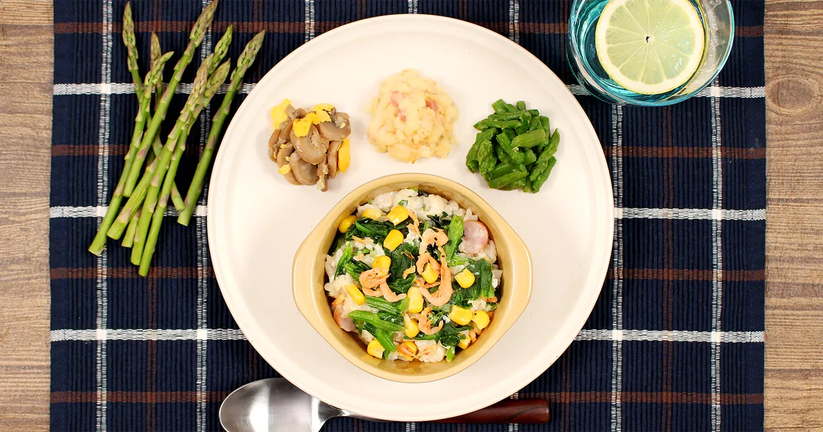 菜の花と桜エビのクリームリゾット｜【nosh-ナッシュ】